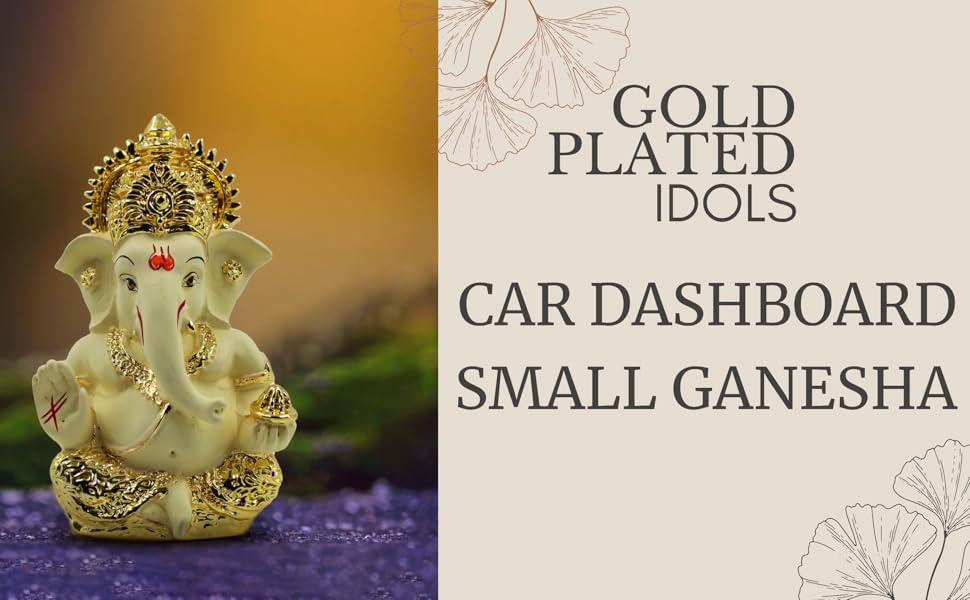 Karauli Collection Ceramic Ganesh Idol for Car Dashboard Gold Plated ...