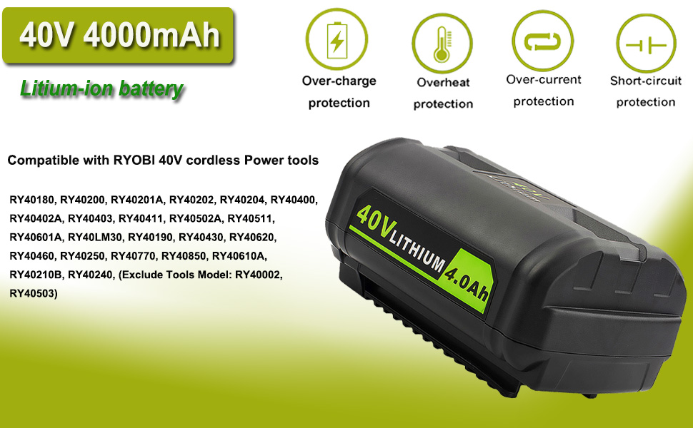 Amazon.com: 4.0Ah Replacement for Ryobi 40V Battery Lithium Ion Compatible with Ryobi Battery ...