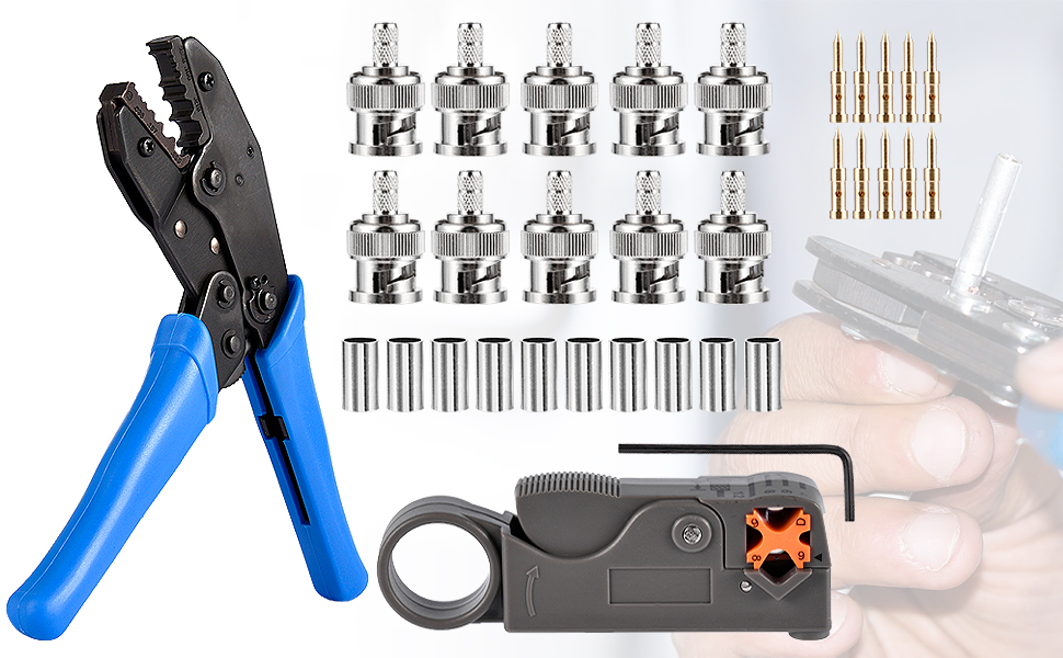 Eagles 1set Coax RF/BNC Connector Crimping Tool for RG58 / RG59 / RG6 with 10pcs BNC Plug Crimp ...