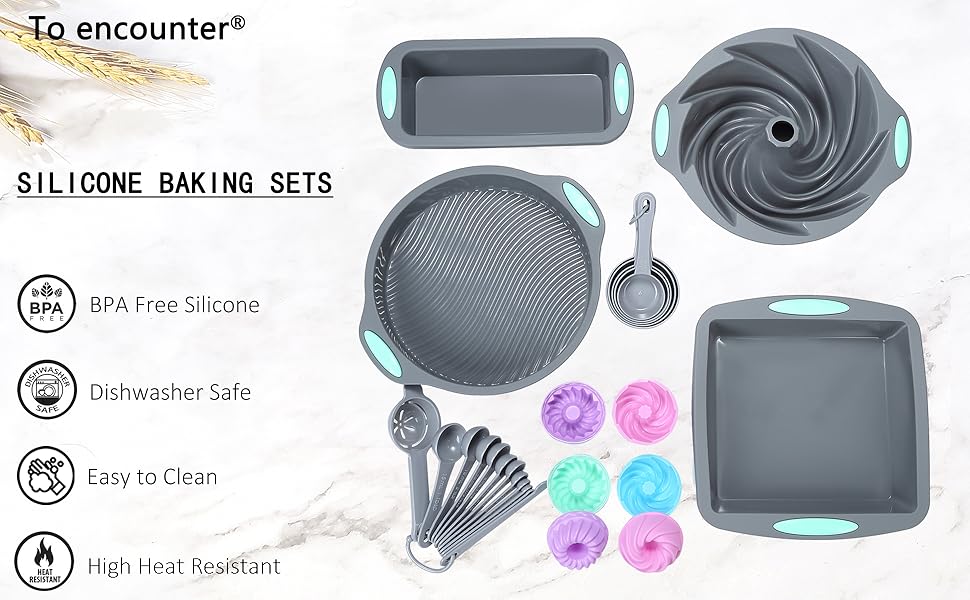 To encounter 45 Pieces Silicone Bakeware Set, Heat Resistant Silicone ...