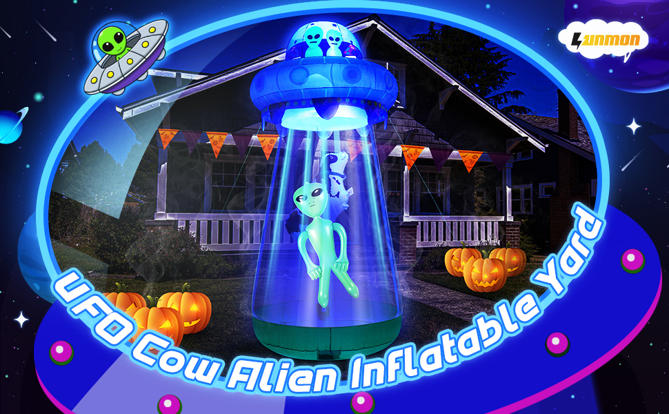 Amazon.com: Lunmon 9 FT Halloween UFO Cow Alien Inflatable Yard Decor with LED Blow Up ...
