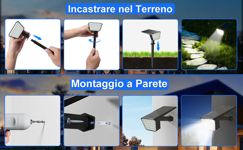 FIFlying Luci solari per esterni, confezione da 2 pezzi, luce bianca fredda, faretti solari a ...