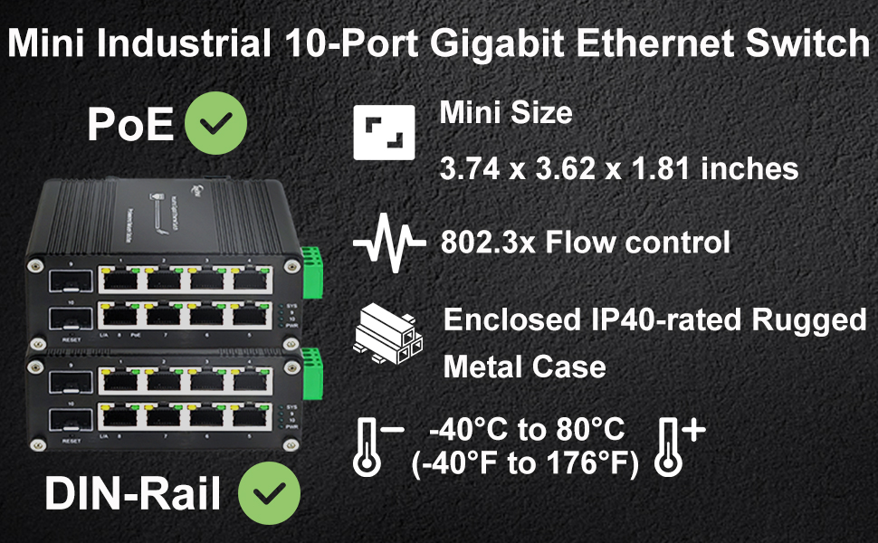 Amazon.com: Ndarepoo Mini Compact Industrial 8-Port 10/100/1000T 802.3at 30W PoE + 2-Port 100 ...