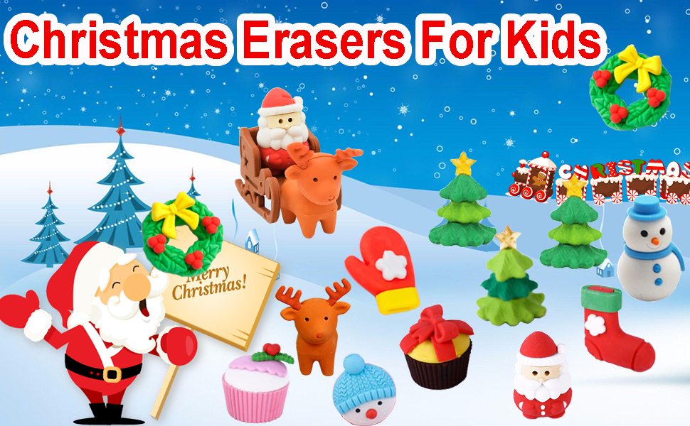 Amazon.com: 48pc Christmas Erasers for Kids Bulk Puzzle Eraser Desk ...
