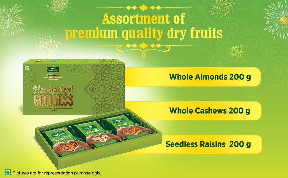 Tata Sampann Dryfruits Gift Pack, Contains Almonds, Cashews, Raisins, 200gX3, 600g, Dry Fruits ...