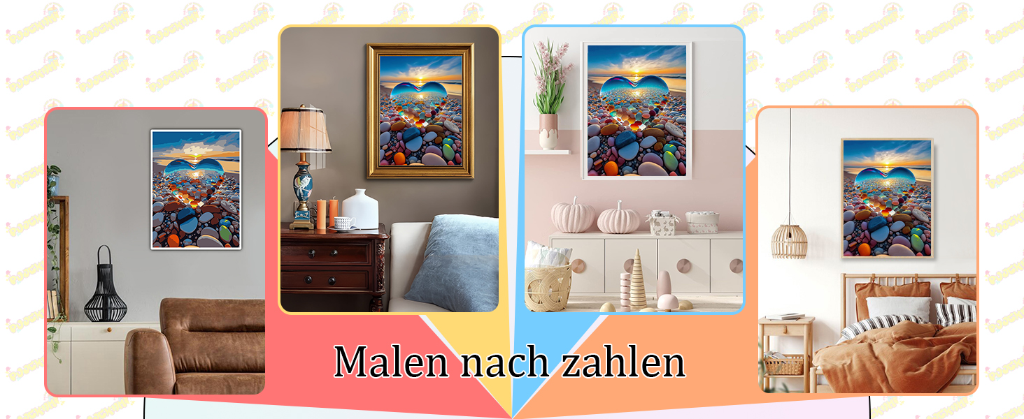 Malen Nach Zahlen Erwachsene Kristall Herz-DIY Landschaft Liebe Stein Handgemalt Ölgemälde Kit ...