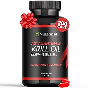 Nuboost Omega 3 Krill Oil con Astaxantina 2000 mg 200 capsulas - Aceite de Krill - Omega 3 EPA y ...