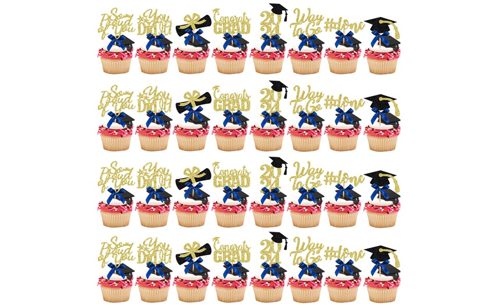 Amazon.com: Graduation Cupcake Toppers 2024 Blue and Gold, Congrats ...
