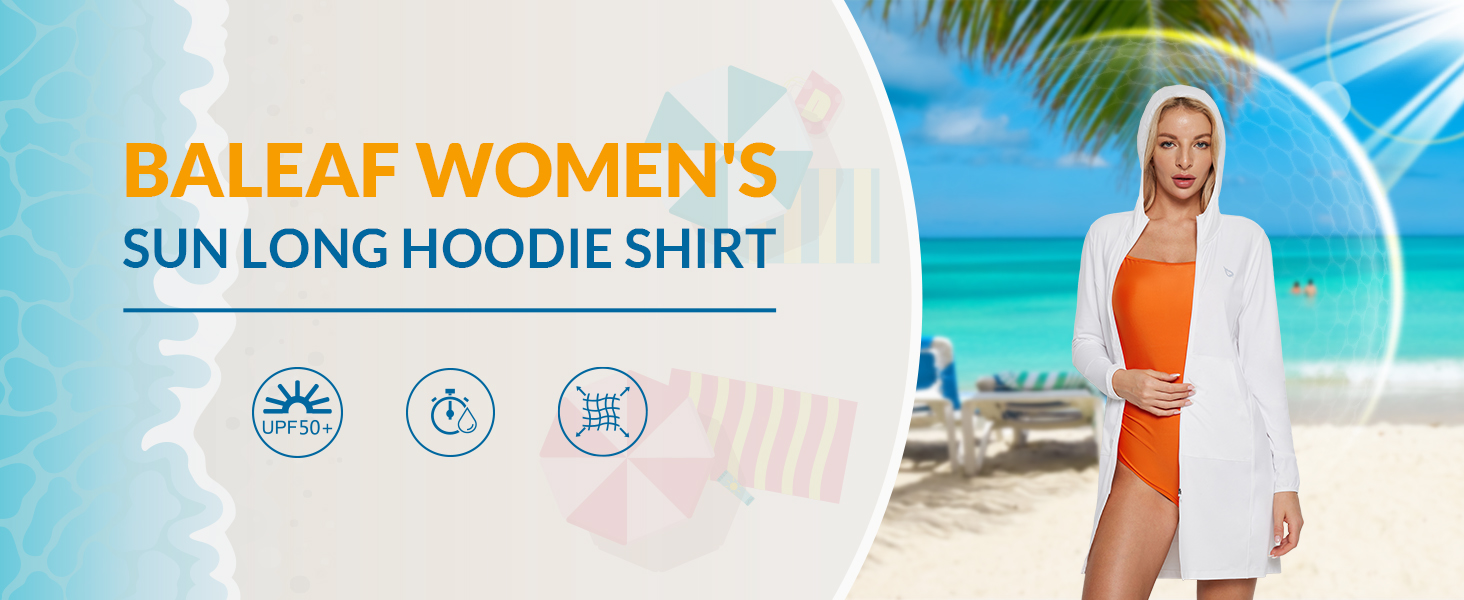 BALEAF Women's UPF 50+ Cover Up SPF Hoodie Long Jacket Beach Shirt Sun Protection Lightweight ...