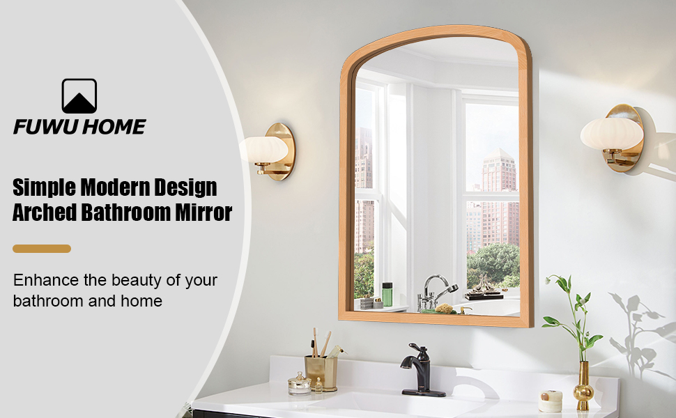 Amazon.com: FUWU HOME Wood Arch Mirror for Bathroom Vanity, 36" x 26 ...