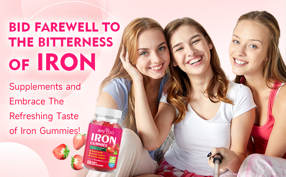 Amazon.com: Vegan Iron Gummies for Adults & Kids - with Vitamin C, A, B-Complex, Folate, Zinc ...
