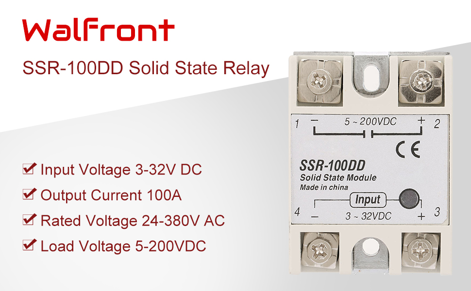 SSR-100DD Solid State Relay 100A DC 3-32V Input 5-200V Output High Sensitivity Relay Module ...