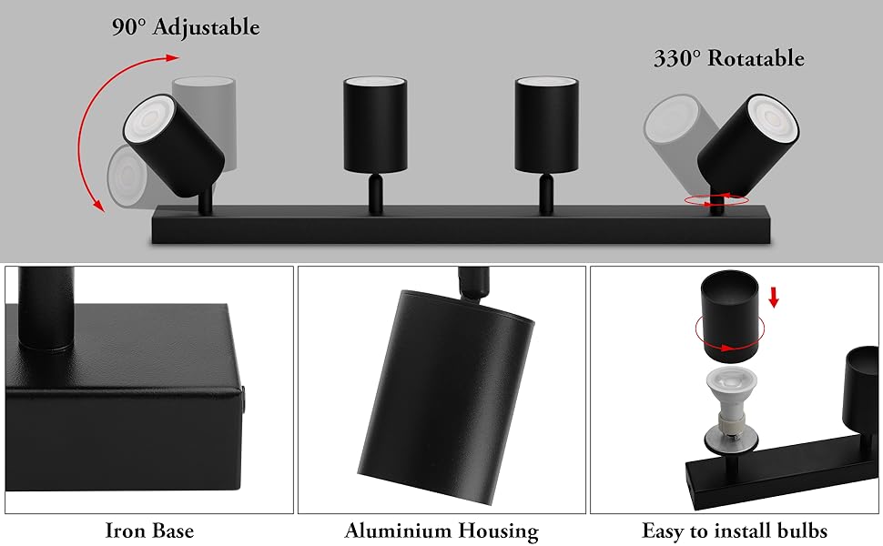 Klighten Ceiling Spotlight 4-Bulb Black GU10 Ceiling Light Spotlight ...