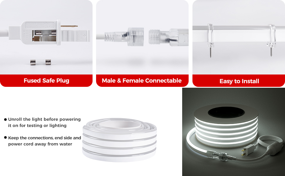 Shine Decor LED Neon Rope Lights Connectable, 16.4FT Flexible AC110V ...