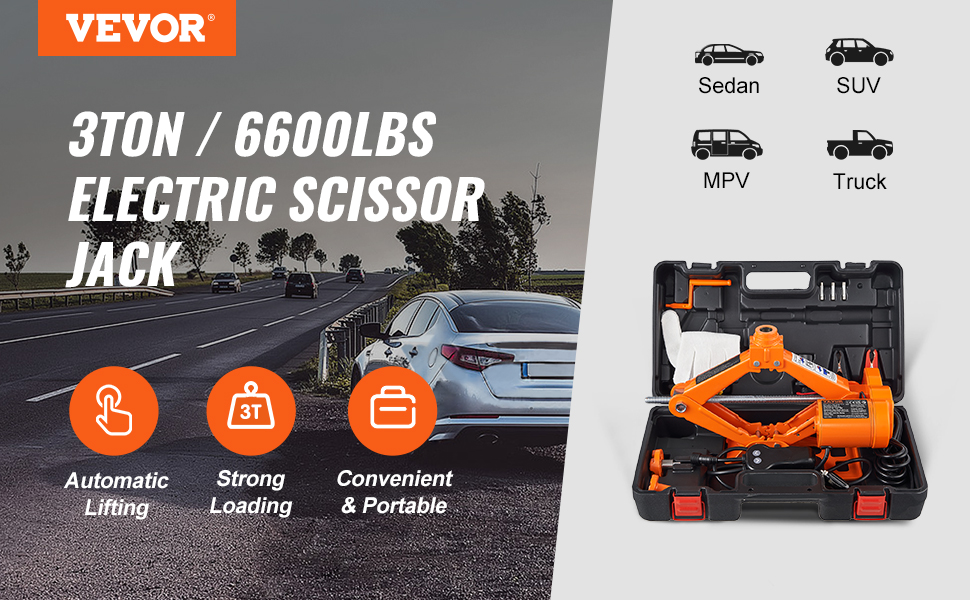 VEVOR Electric Car Jack, 3 Tons /6600 lbs 12V Electric Scissor Jack, Double Saddles with Remote ...