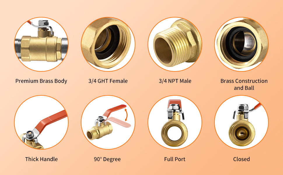 Amazon.com : Brass Garden Hose Shut Off Valve - 3/4" Female x 3/4" NPT Male Fittings Connector ...