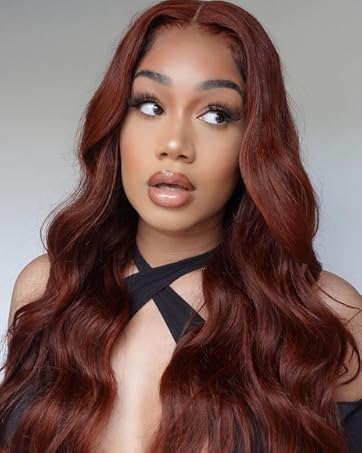 Amazon.com : 200% Density 13x6 Lace Front Wigs Human Hair Pre Plucked 13x6 Reddish Brown HD ...