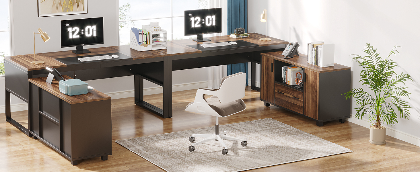 Amazon.com: Tribesigns 63" Executive Desk with 47" Lateral File Cabinet, L-Shaped Office Desk ...
