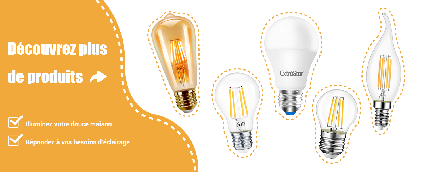 EXTRASTAR Lot de 2 Ampoule LED Edison Style Rétro Vintage, G125SP 6W E27 Blanc Chaud 2200K, 2 ...