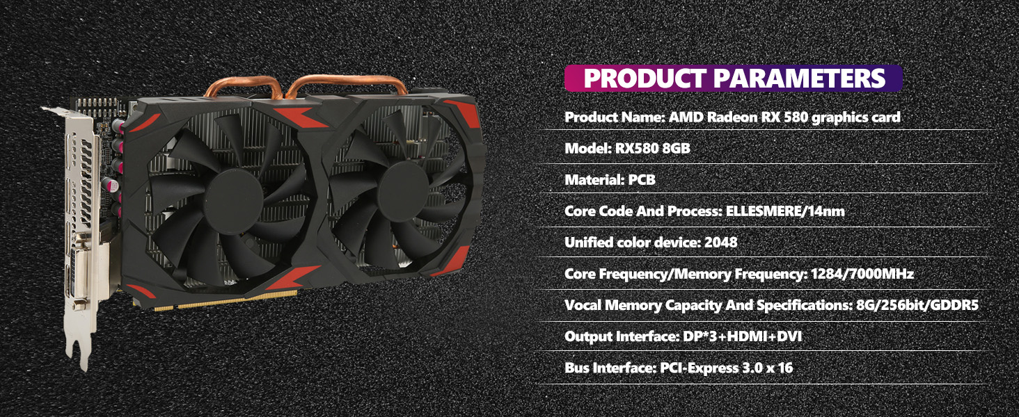 Dpofirs Tarjeta Gráfica RX 580, Tarjeta Gráfica de Video para PC GDDR5 de 8 GB Original de 256 ...