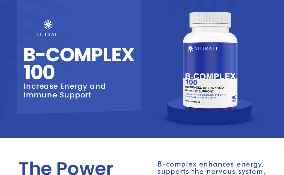 NEW B-COMPLEX 100 High Potency Capsules, 9 Complete B Vitamins - B1, B2, B3, B5, B6, B7, B9, B10 ...