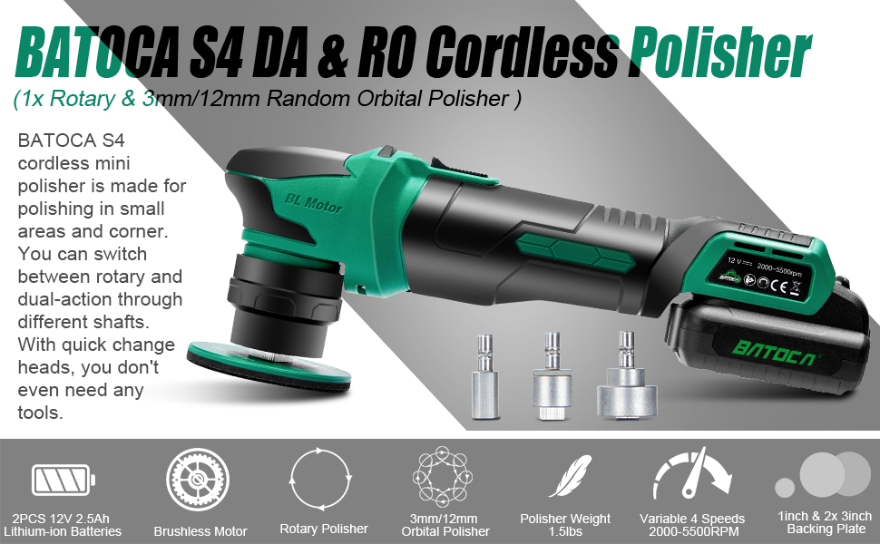 BATOCA S4 Cordless Car Polisher Buffer Sander Machine Rotary & Dual ...