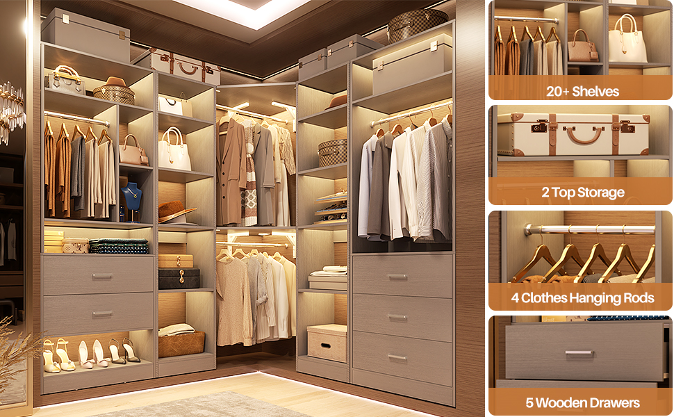 Amazon.com: Besiost Freestanding Closet System with 3 Sets, 87.2" Closet Organizer System with 5 ...