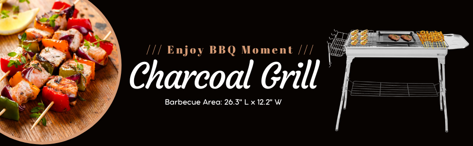 Amazon.com: Outvita Portable Charcoal Grill, 39 x 12x 28" Foldable Barbecue Grill, Stainless ...