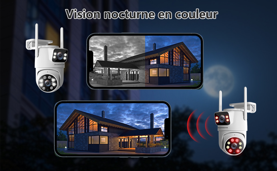 3K 4MP Caméra Surveillance WiFi Extérieure avec Double Objectif,BEENOCAM 2,4/5Ghz 360° PTZ ...