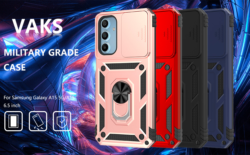 Amazon.com: VAKS Samsung Galaxy A15 5G Case with Sliding Camera Cover and Ring Kickstand, Heavy ...