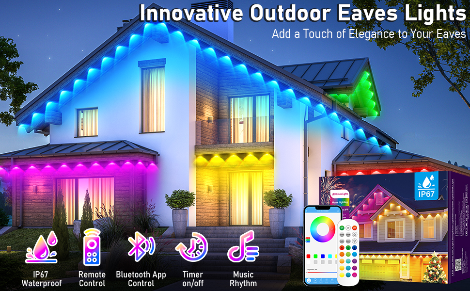 MUCCCUTE Permanent Outdoor Lights,50ft RGB Eaves Lights with App ...