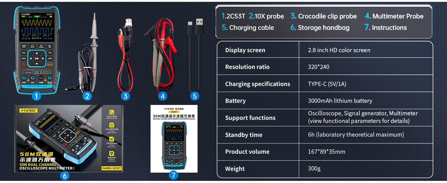 FNIRSI 2C53T Upgraded Handheld Oscilloscope, 50MHz Bandwidth, 3IN1 Digital Oscilloscope ...