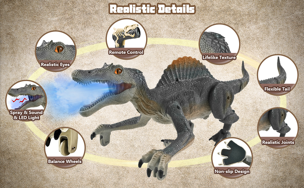 Amazon.com: Remote Control RC Dinosaur Toys for Kids, Realistic Jurassic Spinosaurus Dino with ...