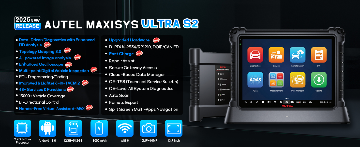 Amazon.com: Autel MaxiSys Ultra S2 Scanner, 2025 Top Intelligen Scan Diagnostic with AI, 6-in-1 ...