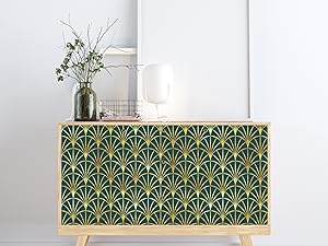 CHIHUT Emerald Green Geometric Peel and Stick Wallpaper 17.7”x236” Green Gold Stick on Wallpaper ...
