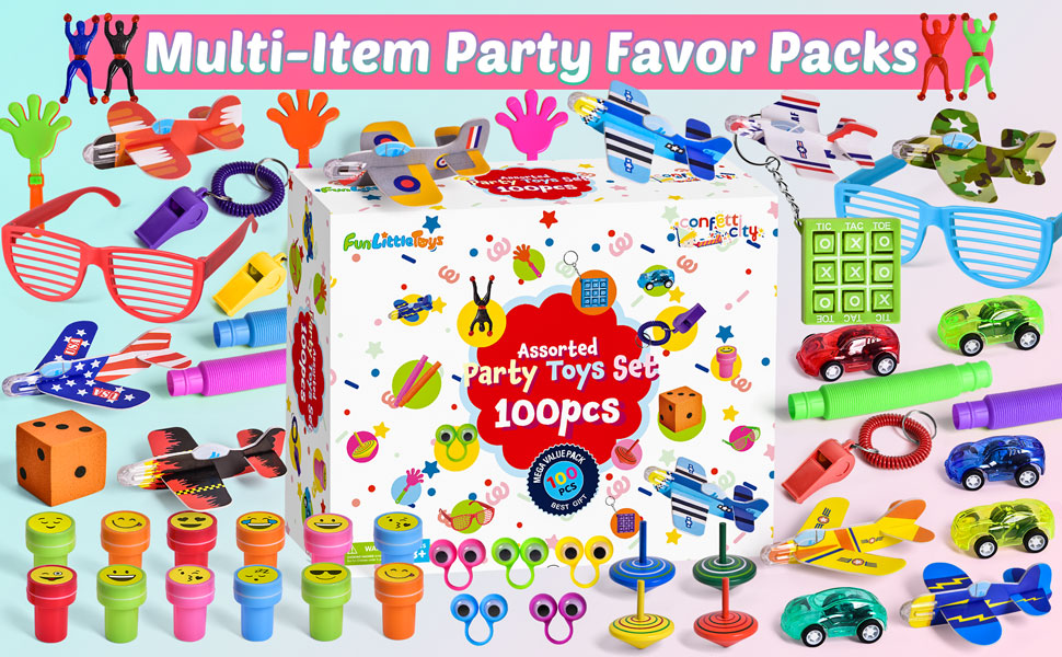 Amazon.com: FUN LITTLE TOYS 100 PCS Party Favors for Kids 4-8, Birthday Party Favors Goodie Bag ...