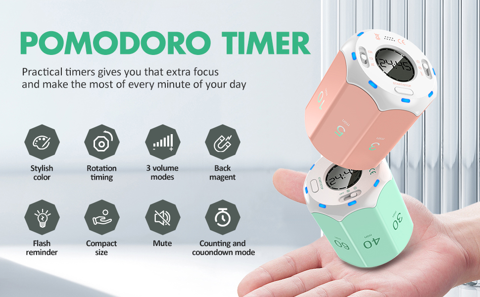 Amazon.com: Pomodoro Timers, Octagonal Digital Cube Timer, Magnetic Flip Focus Timer, Desk ...