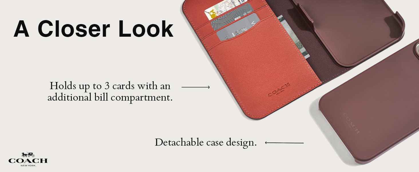 Amazon.com: Coach Signature Canvas Two Piece Detachable Wallet Folio iPhone 15 Case, Compatible ...