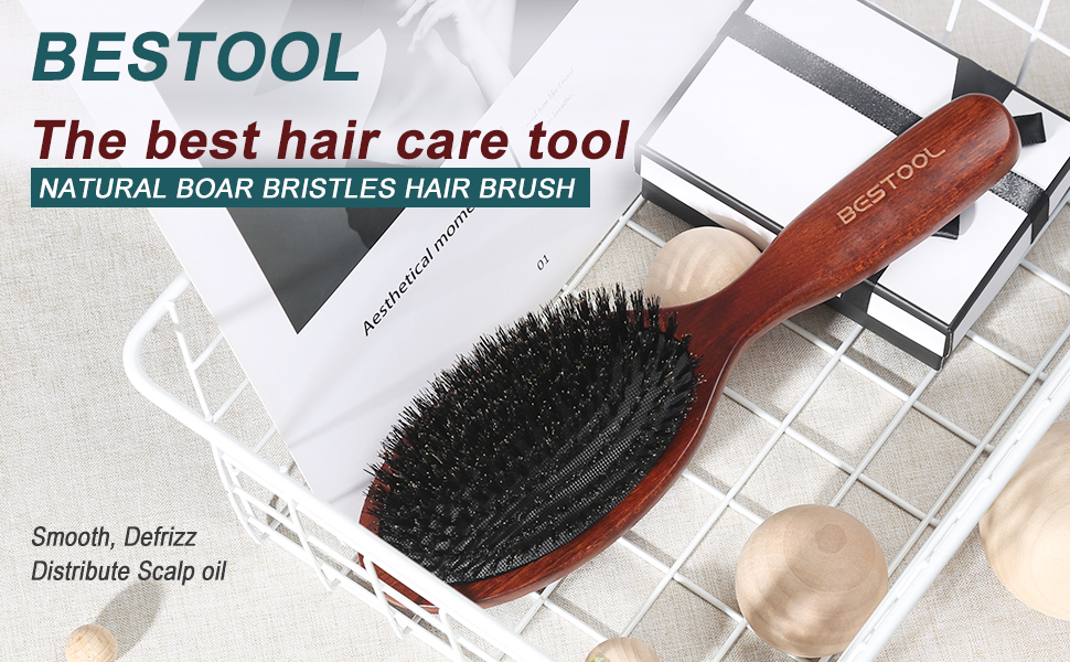 BESTOOL Hair Brush, 100% Pure Boar Bristle Hair Brush for Women Men Children, Soft Natural ...