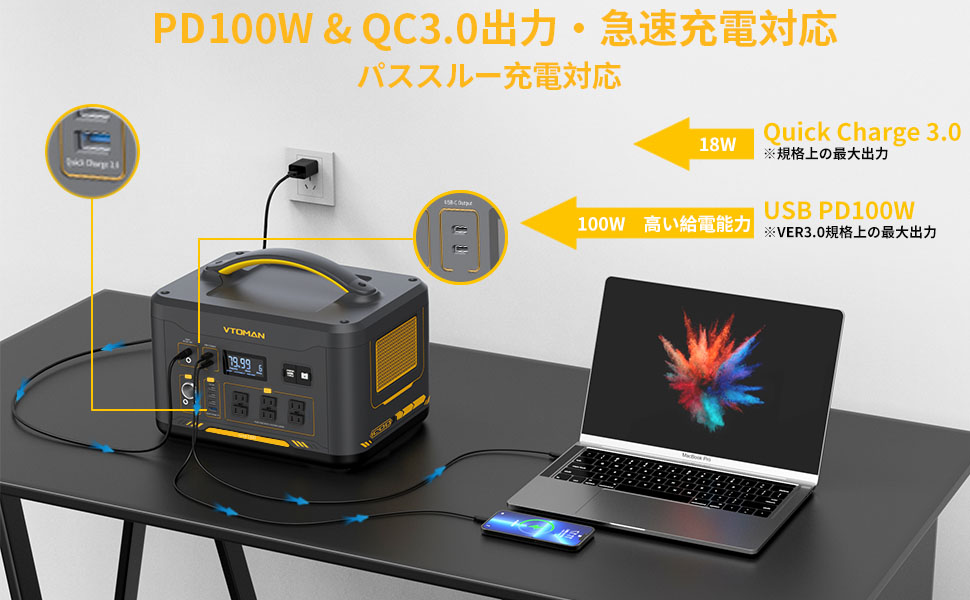 Amazon.co.jp: VTOMAN JUMP1800 ポータブル電源 リン酸鉄 ポータブルバッテリー 大容量 1548Wh/483750mAh 電力リフト機能付 容量拡張対応 AC ...