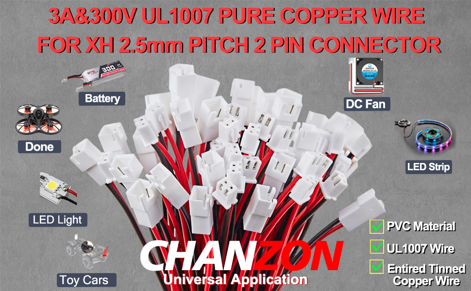 Amazon.com: Chanzon 30Pairs Micro Plug Connector for Jst XH2.54mm Pitch 2Pin Jack and 22AWG ...