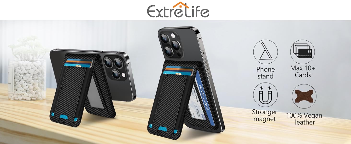 Amazon.com: ExtreLife 2-in-1 Magsafe Wallet, Upgrade with iPhone Wallet and Adjustable Stand ...