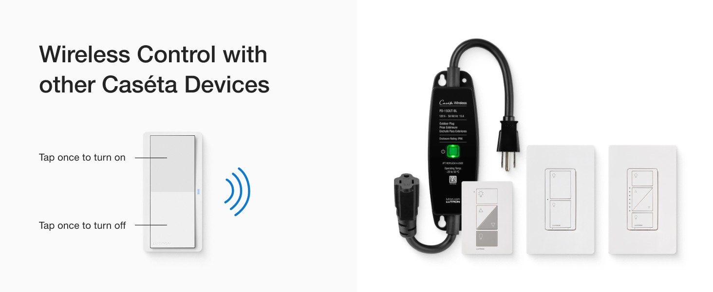 Lutron Paddle Pico Remote for Caseta Smart Dimmers/Switches, On/Off Control, for Table Top or ...