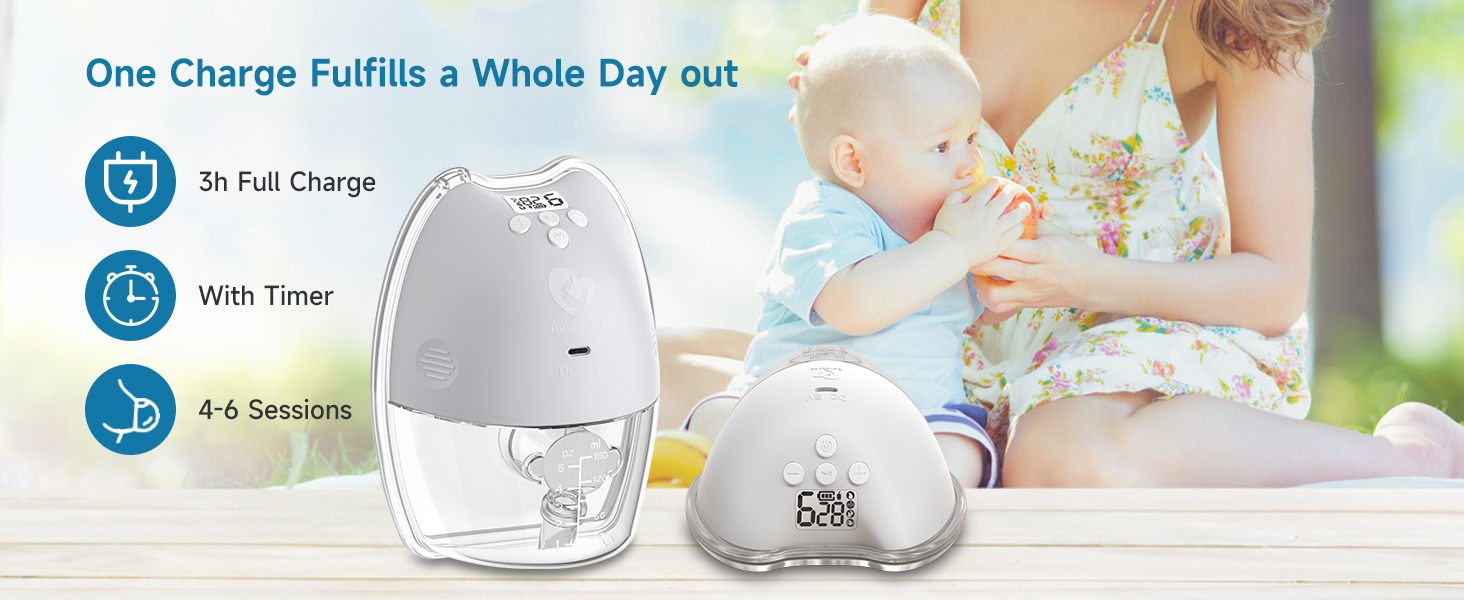 Bellababy Wearable Breast Pump, Portable Wireless Wearable Breast Pump with Touchscreen LCD ...