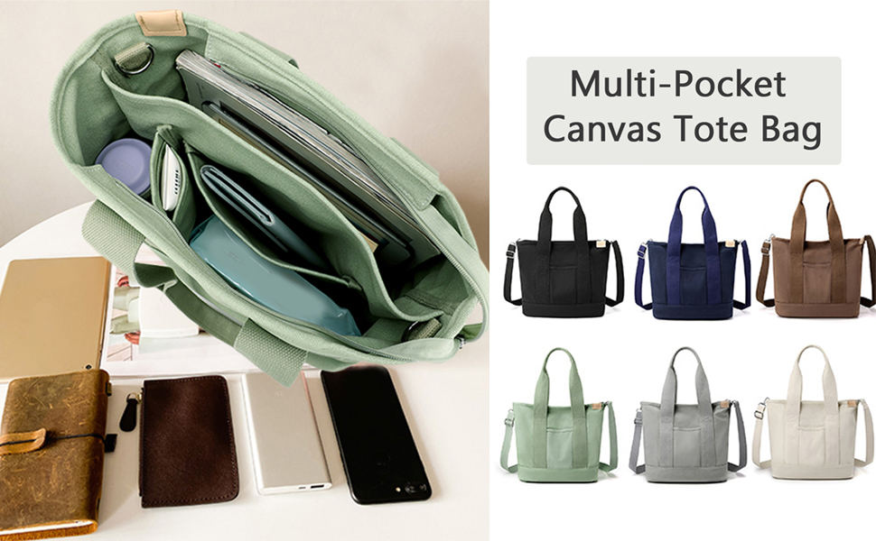 Amazon.com: Efilra Multi-Pocket Canvas Tote Bag with Zipper, 2023 New Japanese Handmade Large ...