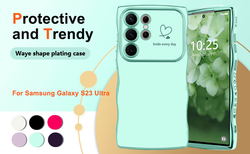 Amazon.com: LCHULLE for Samsung Galaxy S23 Ultra Case for Women Girls, Cute Wave Frame Curly ...