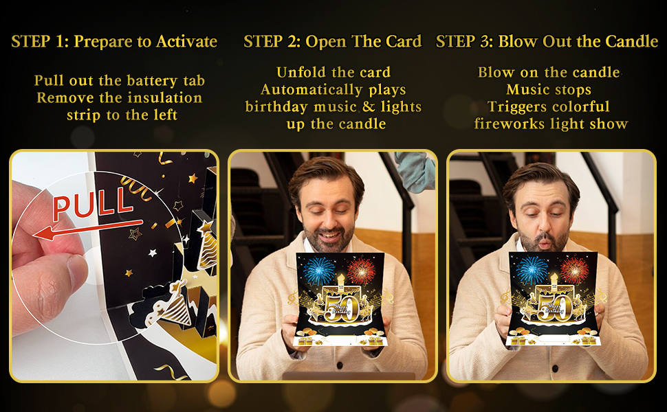 Amazon.com : Turypaty 50th Birthday Cards Pop Up 3D Cake - Firework & Music & Blow Out Candle ...