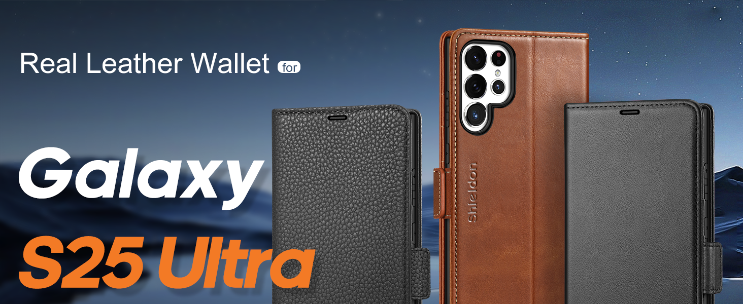 Amazon.com: SHIELDON Case for Galaxy S25 Ultra 6.9", Genuine Leather Folio Wallet Case with ...