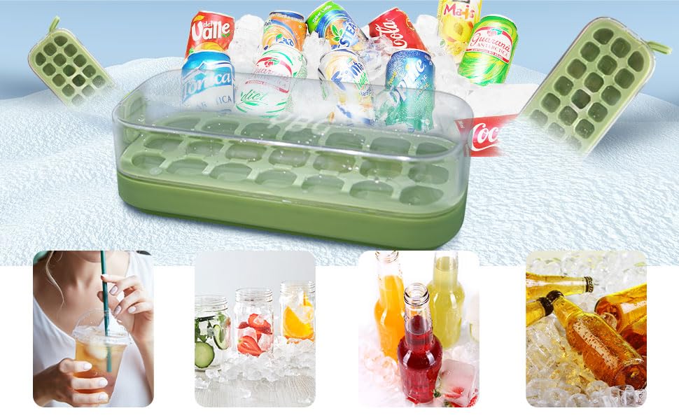 Amazon.com: Ice Cube Tray with Lid and Bin for Freezer - 21 pcs Silicone Ice Cube Mold, No Touch ...