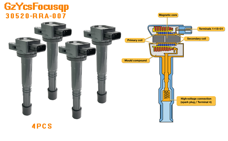 Amazon | GzYcsFocusqp【4本セット】30520-RRA-007 イグニッションコイル との互換性 ホンダ エディックス(BE3 BE4 BE8) オデッセイ(RB1 RB2 ...